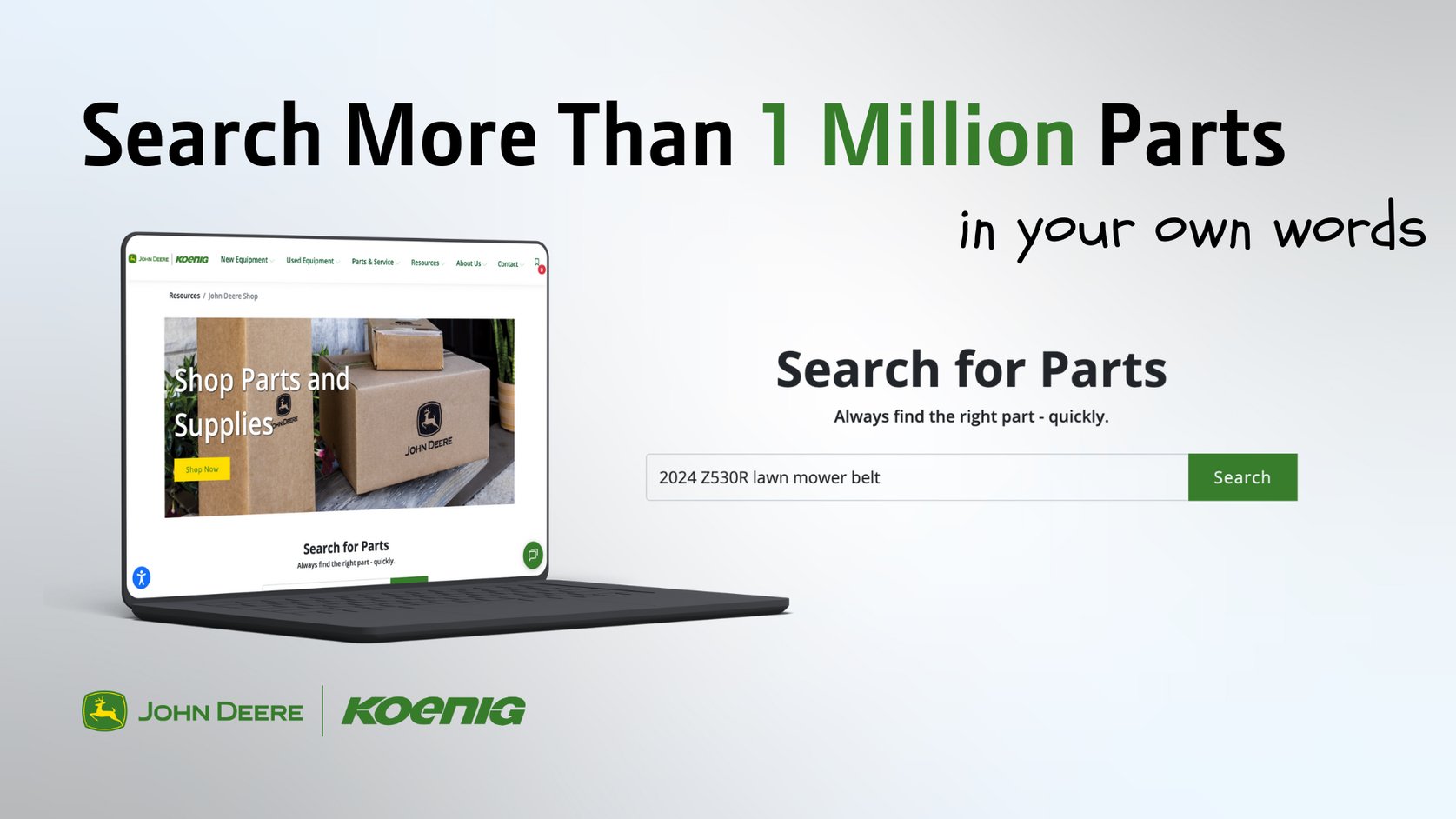 Quickly and easily find John Deere Parts online with our text search bar